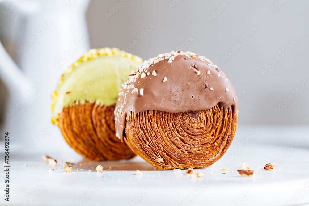 Fusion croissant called Cromboloni invented in New York. Round puff ...