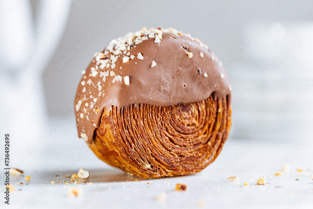 Fusion croissant called Cromboloni invented in New York. Round puff ...