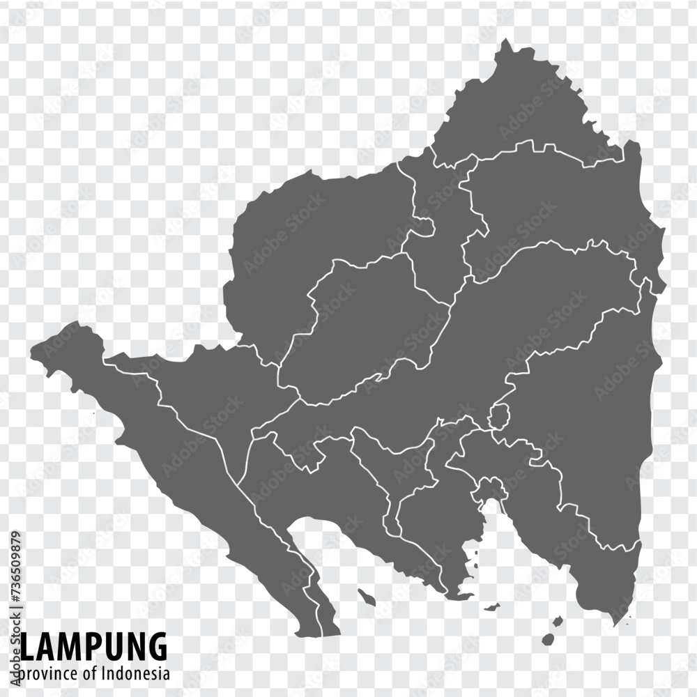 Blank map Lampung province of Indonesia. High quality map Lampung with municipalities on ...