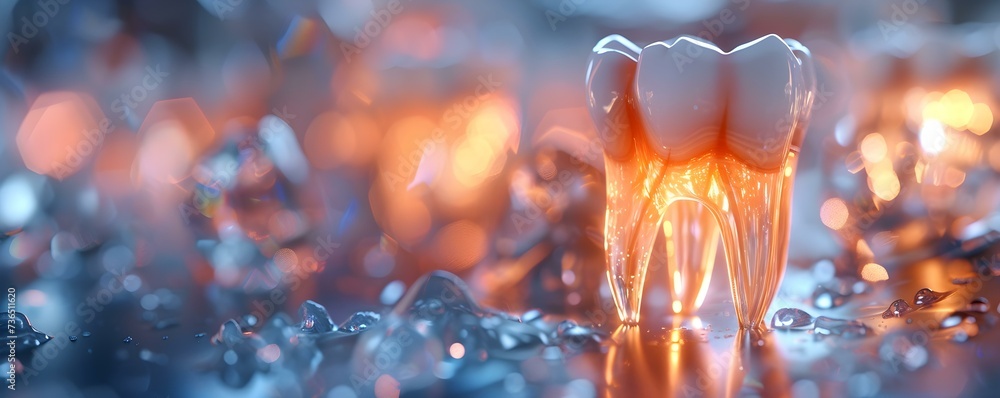 Rendered D depiction of a dental procedure involving a root canal ...