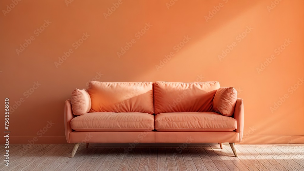 empty warm interior of a room with a sofa in peach color - trend 2024 ...