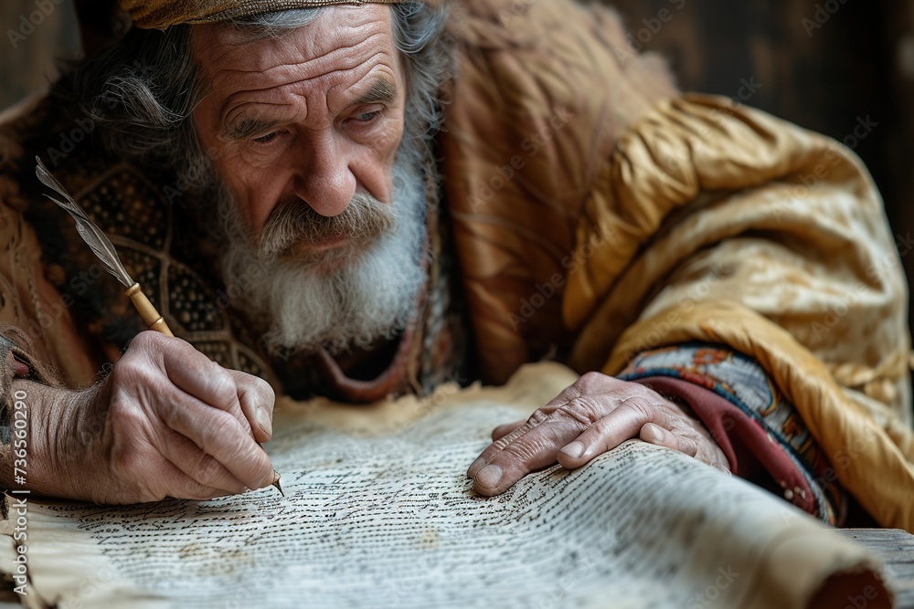 Apostle Paul writing in parchment scroll inspired by the Holy Spirit ...