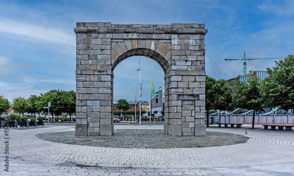 The Triumphal Arch on Custom.House Quay, opposite the Epic Museum, in ...
