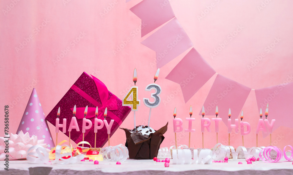Background card date of birth for a girl 43. Anniversary. Beautiful ...