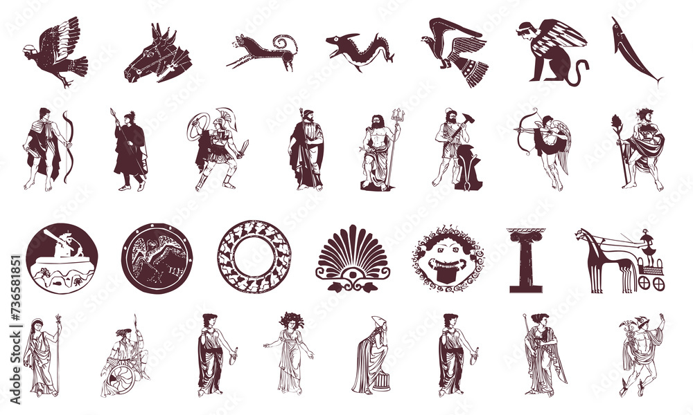 Ancient greek art collection. classic art icon mega bundle Stock Vector ...