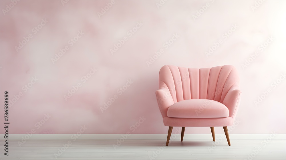 Elegant blush Chair in a light Room. Blank Wall for Mockup Templates ...
