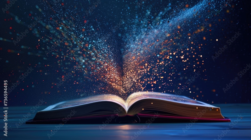 artistic representation of a book transforming into a digital e-book ...