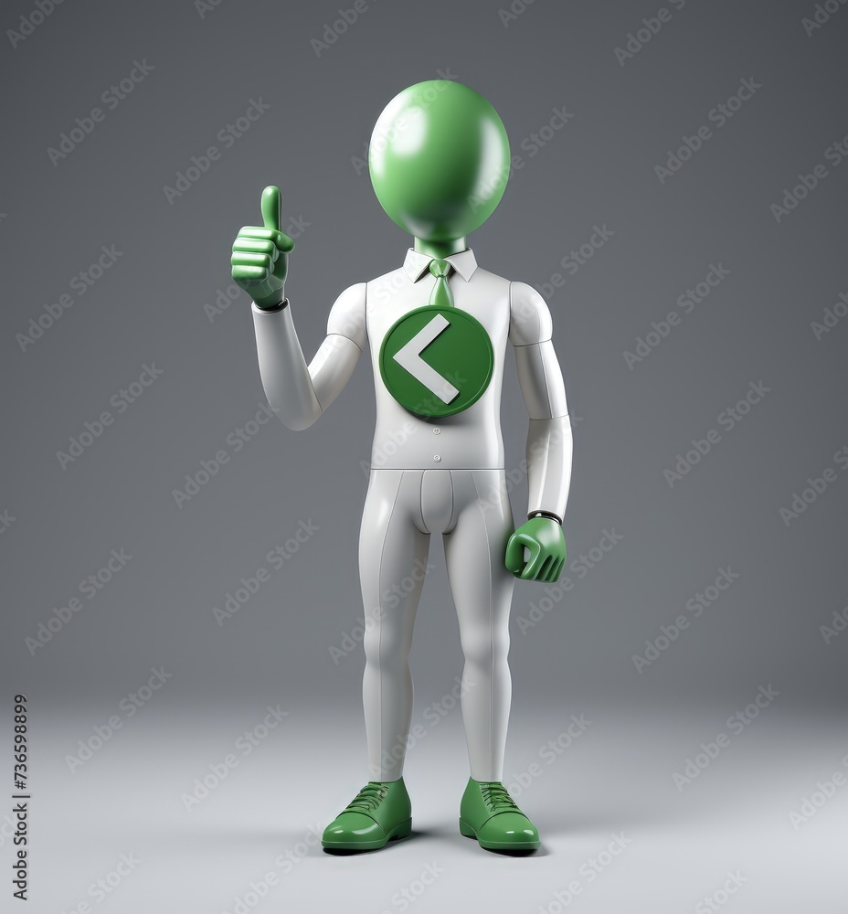 3d man is green tick symbol, signifying completion and success, in a ...