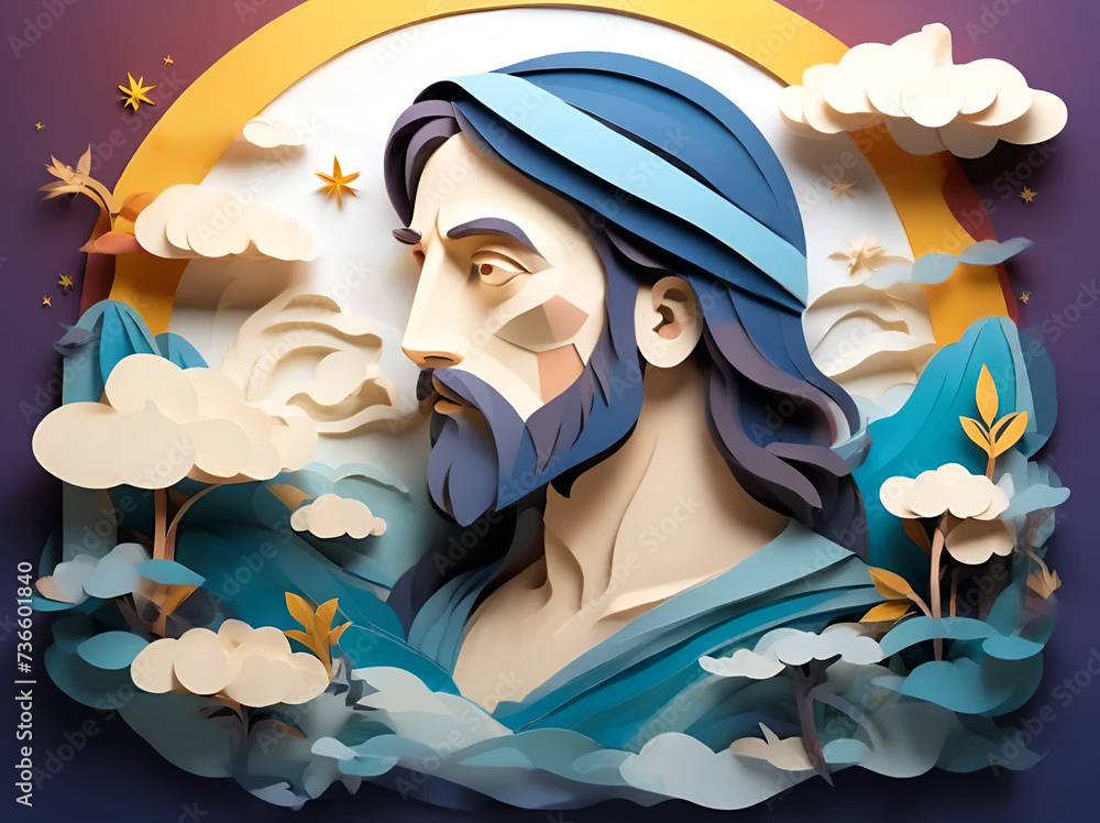 Jesus Christ in heaven paper cutout art Stock Illustration | Adobe Stock