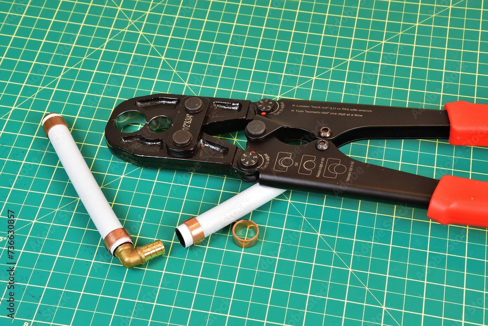 Plumbing tool to connect PEX pipes. Hand plier press for PEX joint ...