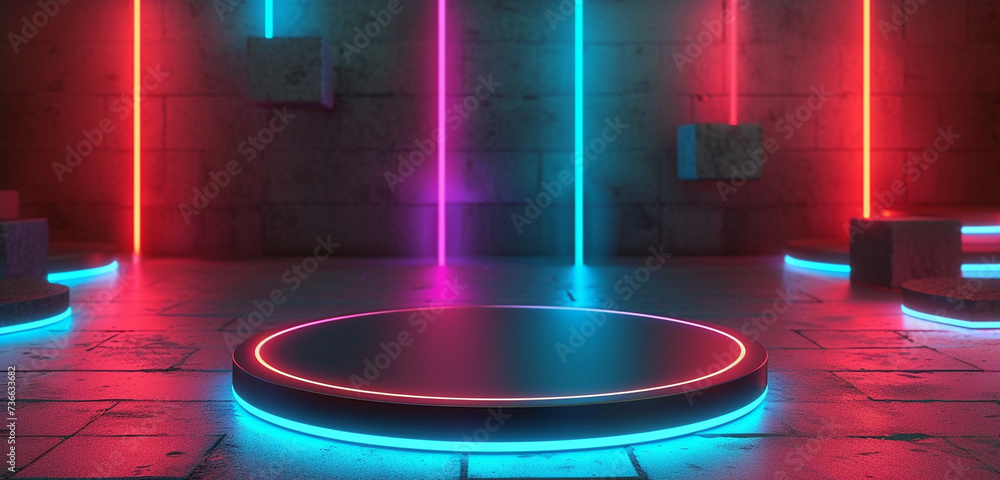 Podium light hologram tech technology background portal circle ...