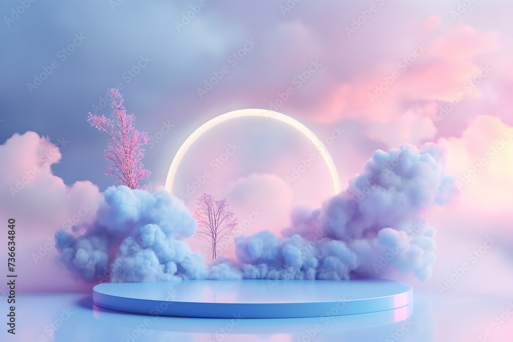 Background pink podium sky 3d platform luxury product beauty display ...