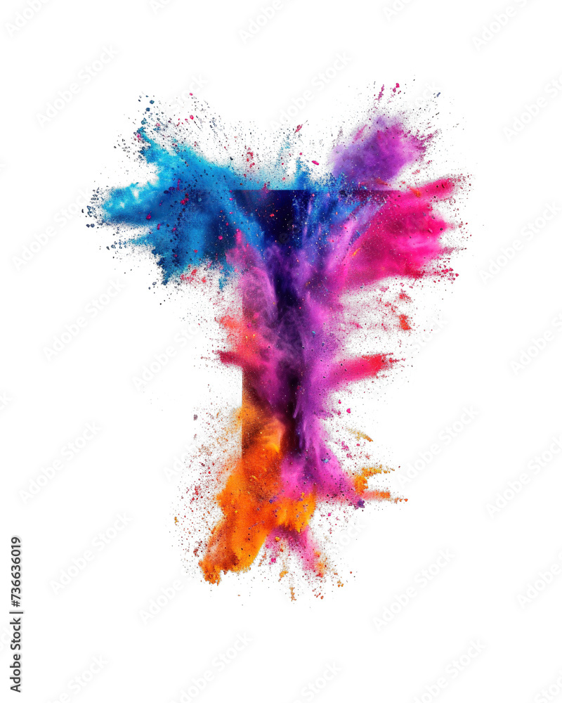 Multicolored powder Holi font explosion isolated on transparent ...