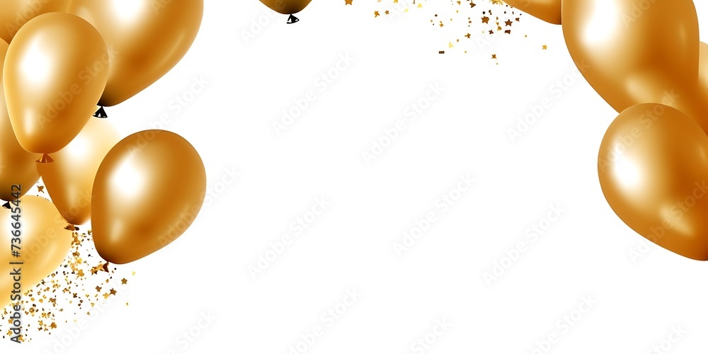 Balloon seamless border with shiny gold glitter and confetti isolated ...