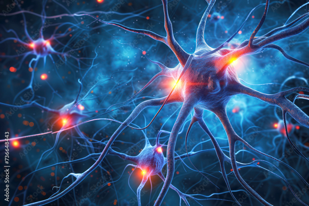 Neurons of motor cortex under microscope with nerve cells nervous ...