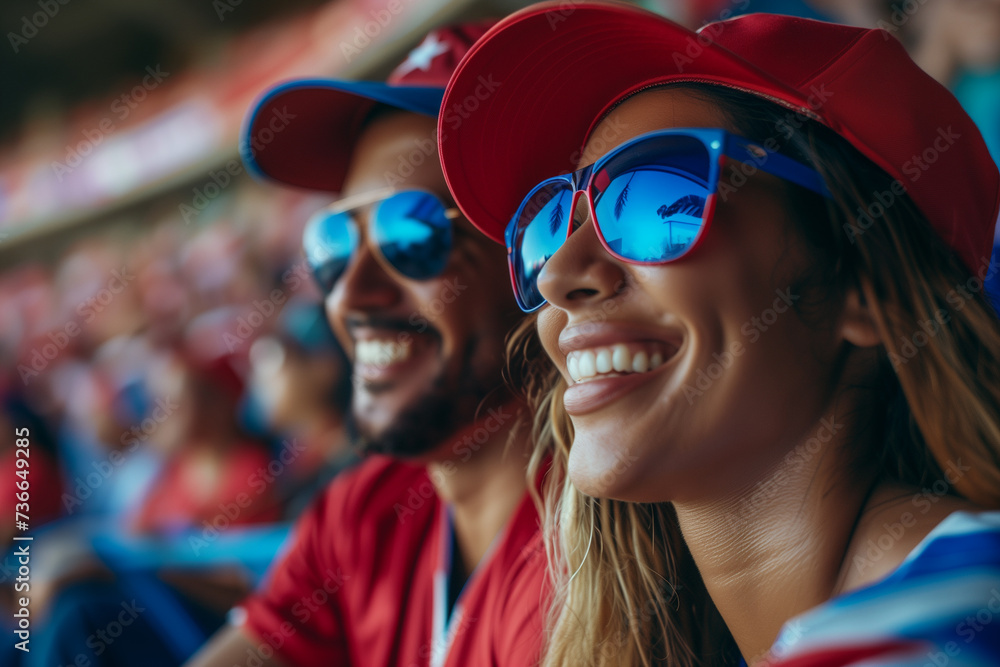 Puerto Rico, fans cheering on their team from the stands of sports ...