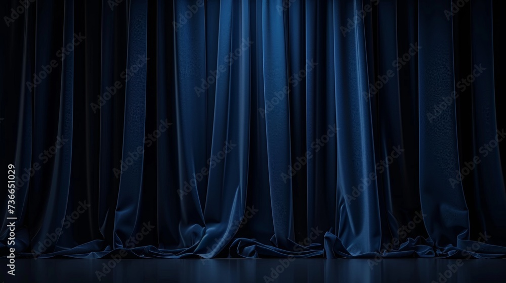 Realistic theater dark blue curtains with spotlight on stage, classic ...