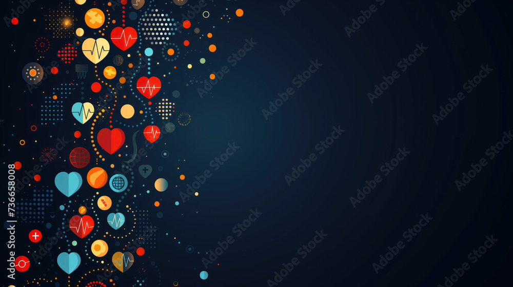 Dark background with hearts with free space for text. Health and ...