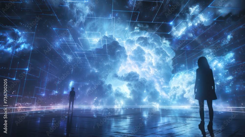 Astral cloud platforms where avatars interact with data constructs in a ...