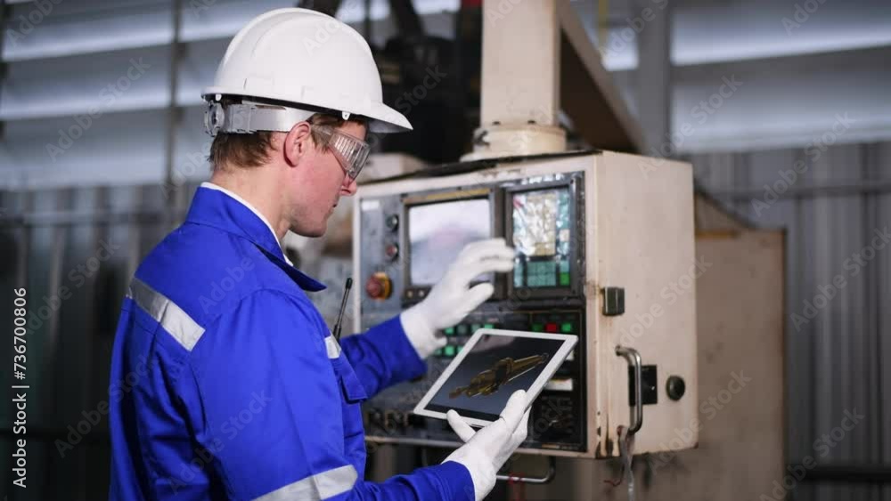 Industry engineer worker wearing safety uniform control operating ...
