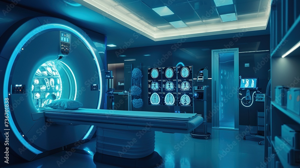 Advanced medical imaging technology in neon blue showcasing a series of ...