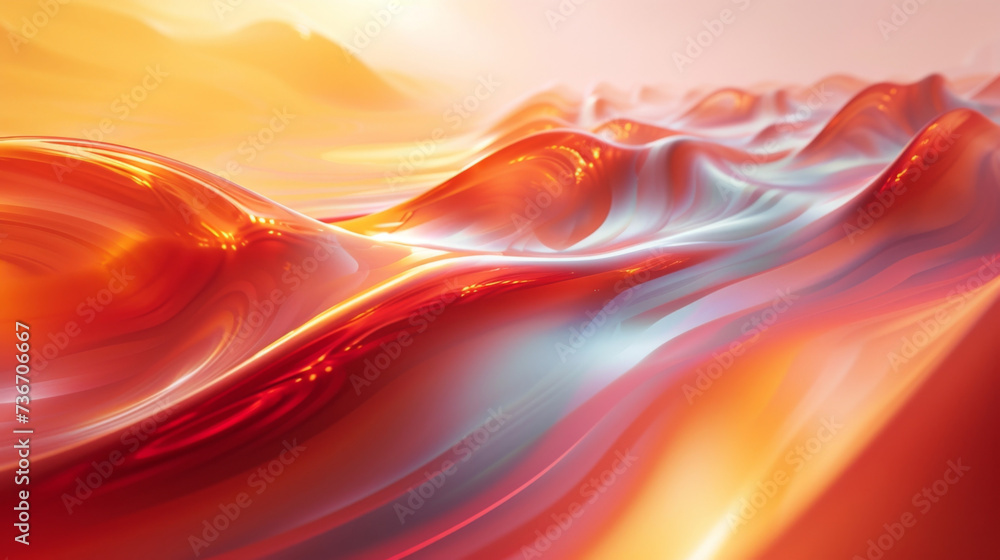 A fluid and shimmering mirage of desert heat radiates a mirage of a ...
