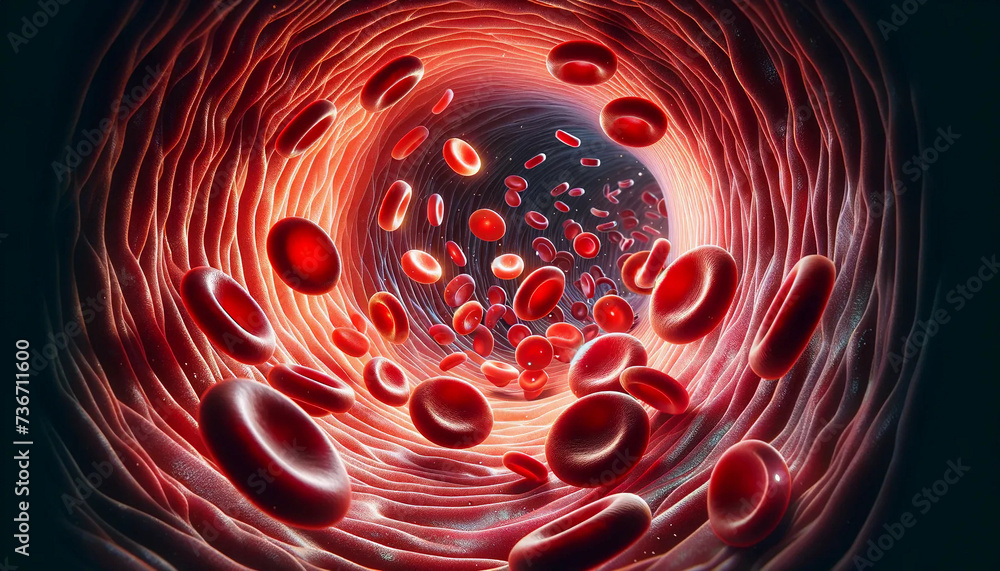 Red blood cells traveling through an artery, illustrating the vital ...