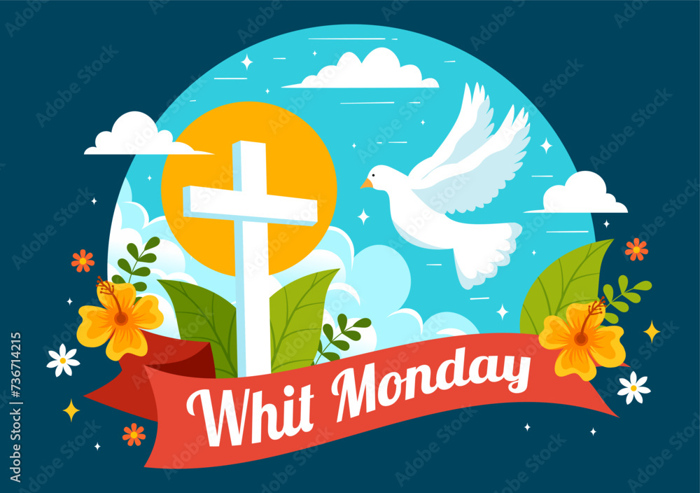 Whit Monday Vector Illustration with a Pigeon or Dove for Christian ...