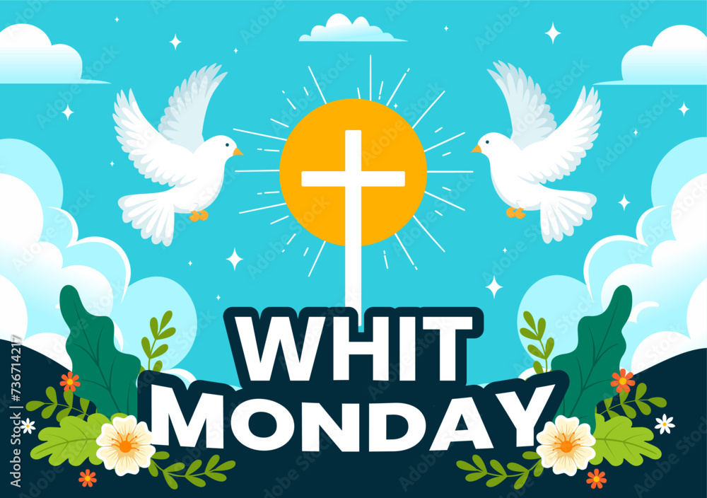 Whit Monday Vector Illustration with a Pigeon or Dove for Christian ...