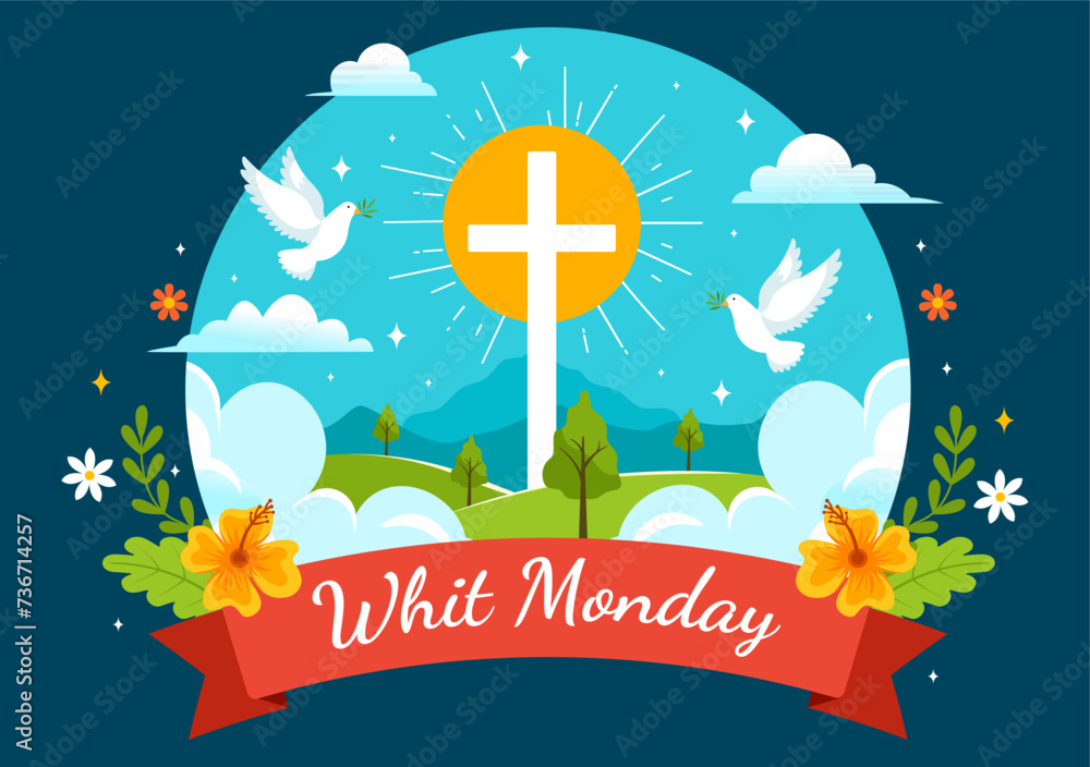 Whit Monday Vector Illustration with a Pigeon or Dove for Christian ...