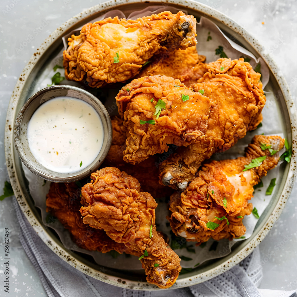 Crispy and delicious buttermilk fried chicken on an aesthetic plate ...