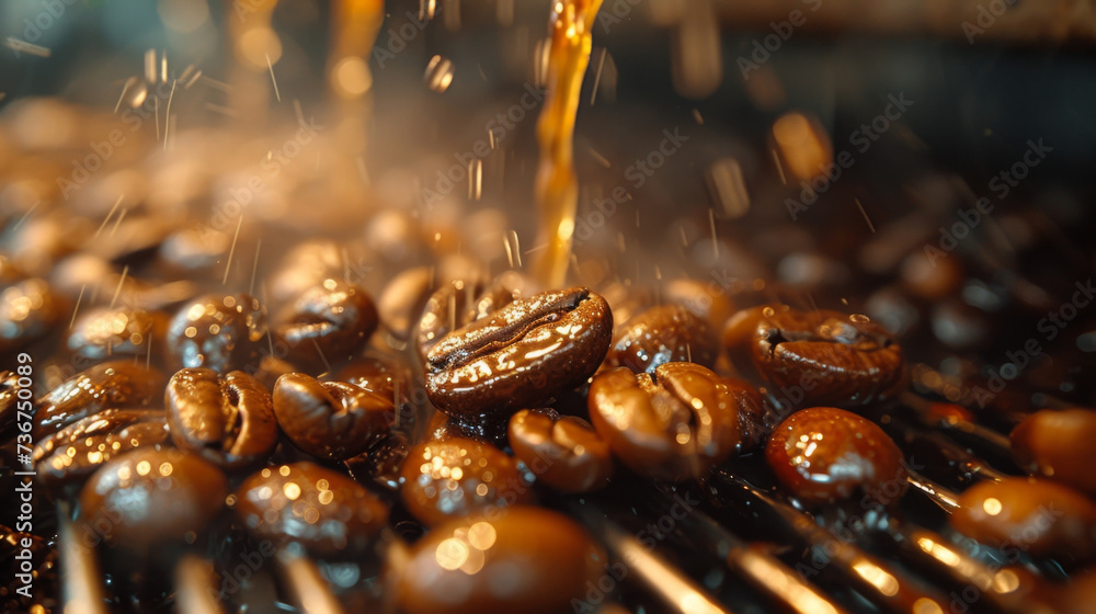 Closeup of coffee beans undergoing the roasting process their firm ...