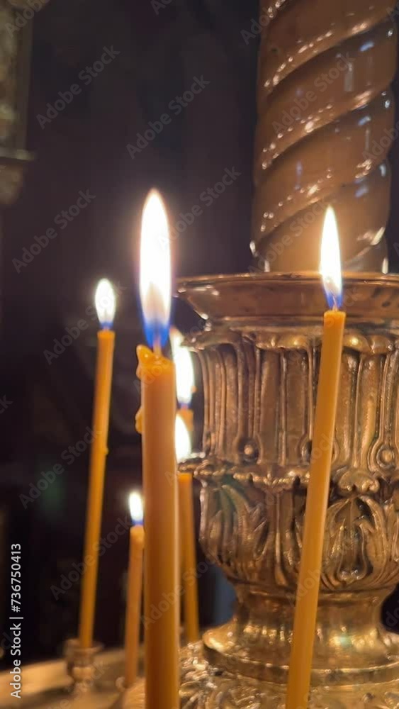 Orthodox Church inside Christmas Eve decorations Christmas Tree candles ...