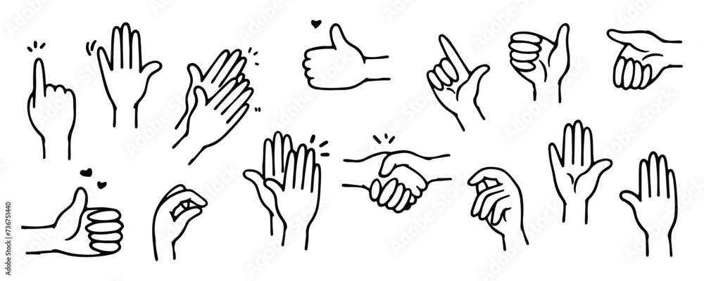 Vector illustration. Set of hand gestures expressions with, clapping ...