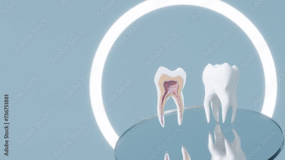 3d animation of molar tooth cross section rotate in dentist studio ...