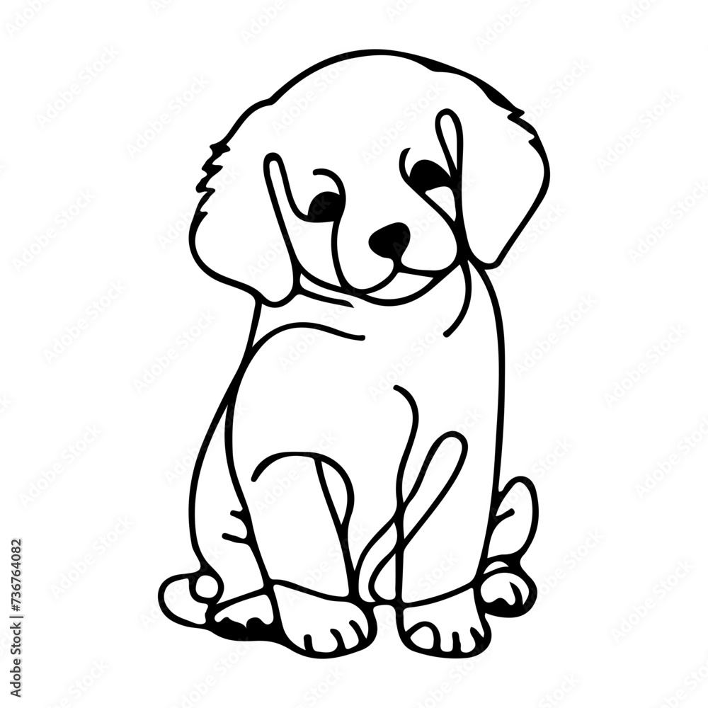 sketch line art animal dogs puppy characters hand drawn isolated set ...