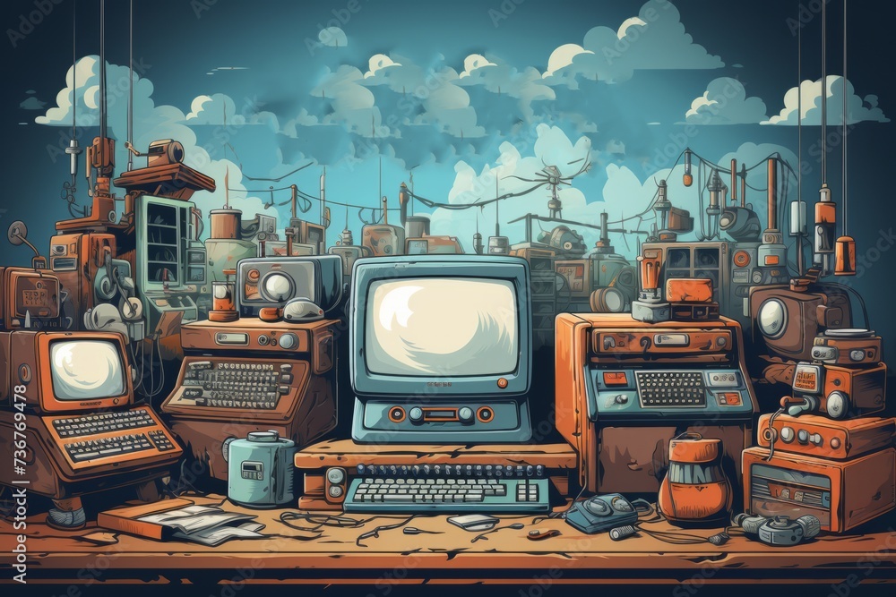 Add a touch of retro charm to your designs with an old tech cartoon ...