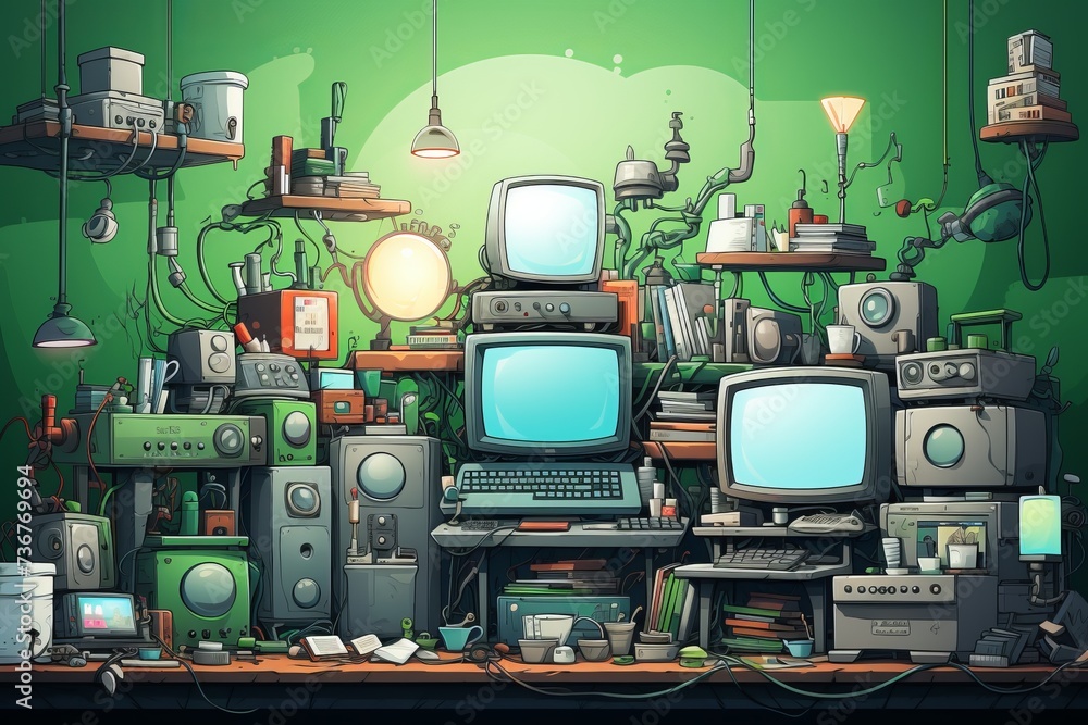 Dive into the whimsical world of outdated tech with a cartoon ...
