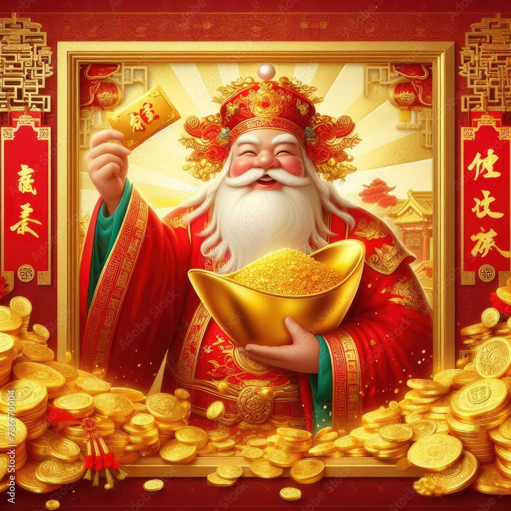 New year god of wealth character design with lucky money collection ...