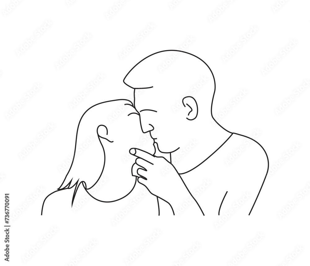 vector one line drawing couple kissing face illustration in line art ...