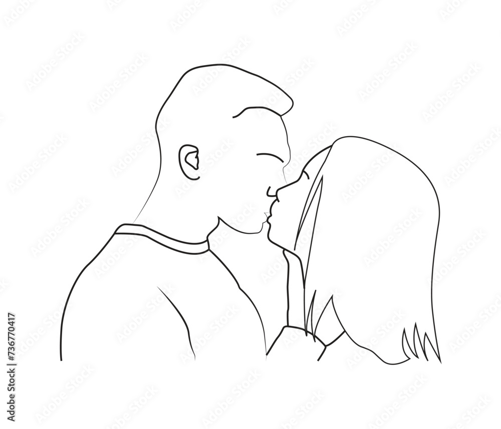 vector one line drawing couple kissing face illustration in line art ...