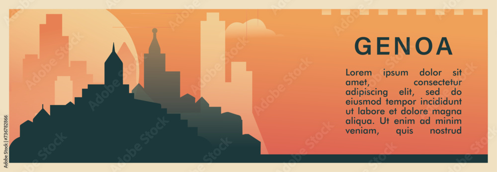 Genoa city brutalism vector banner with skyline, cityscape. Italy ...