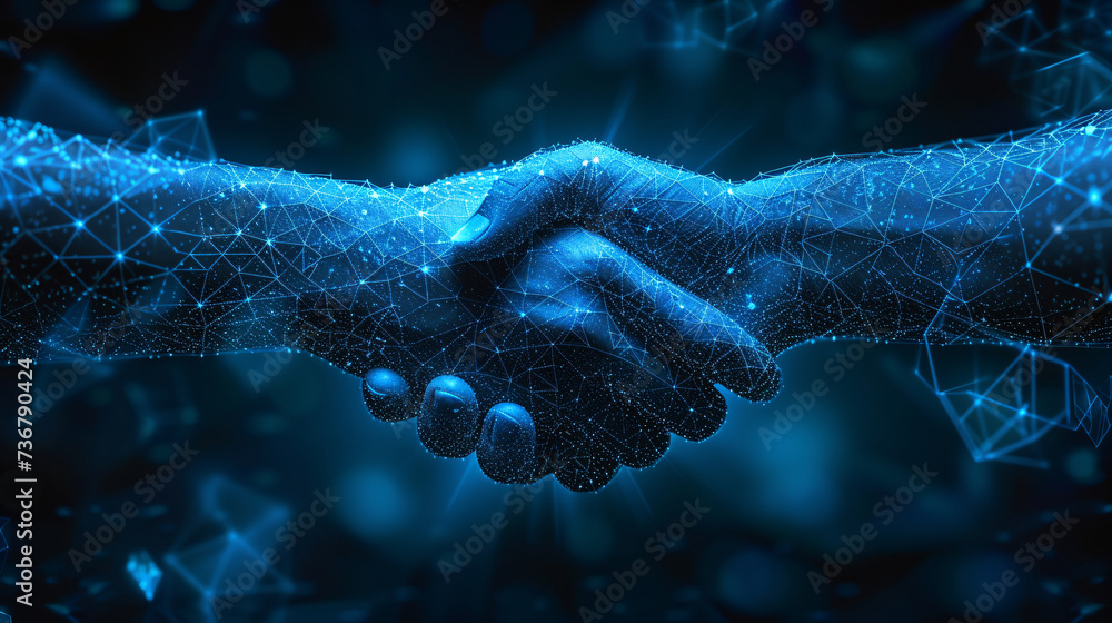 Abstract image of a digital handshake representing connection and ...