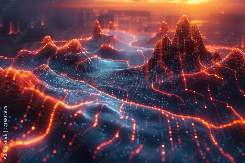 Create an image of an AI-driven virtual data hub where streams of data ...