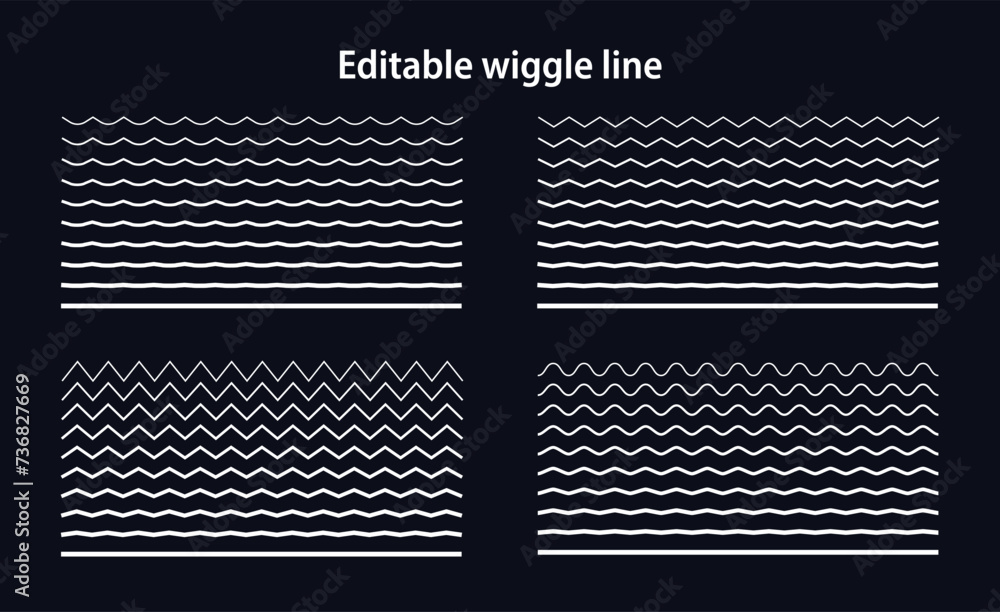Editable wiggle lines. Set of wavy curves and zigzag intersecting ...