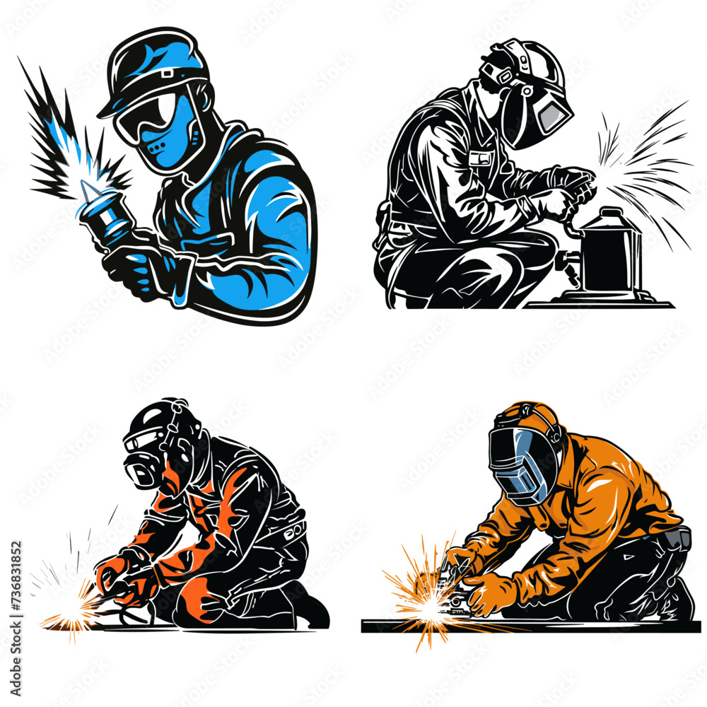 Welder with Welding Mask and Torch (Welder) simple minimalist isolated ...