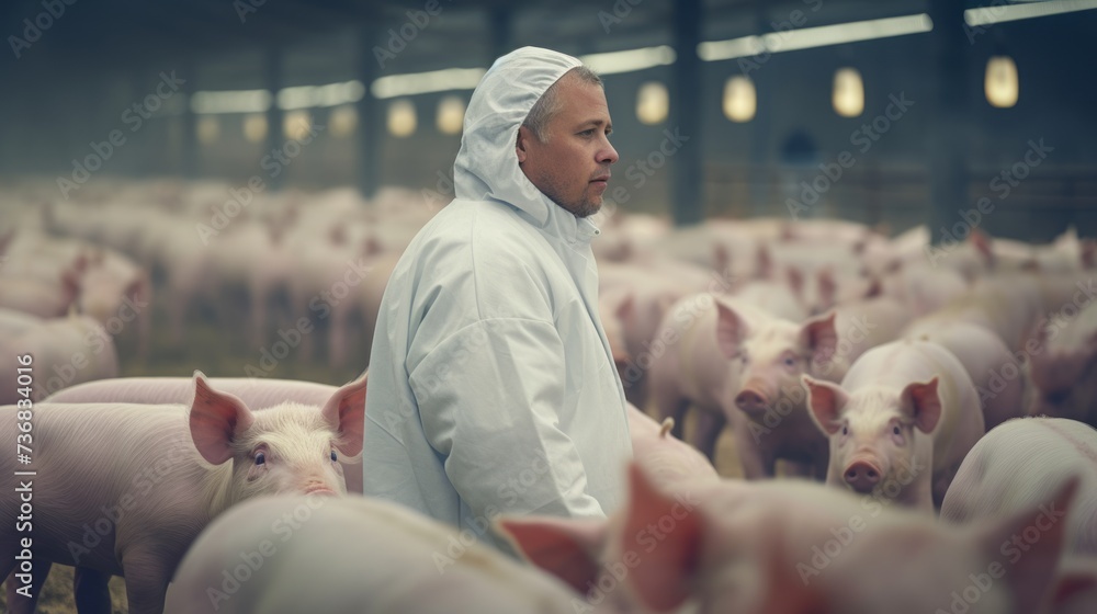 Veterinarian Doctor Examining Pigs at a Pig Farm. Intensive pig farming ...