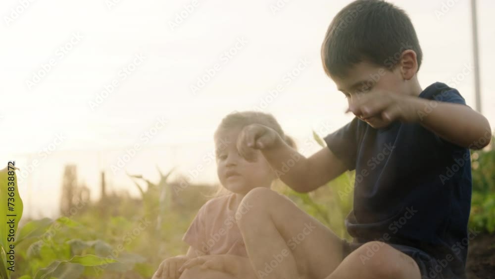 Two kids playing outdoor on field in nature. Child, development or foot ...