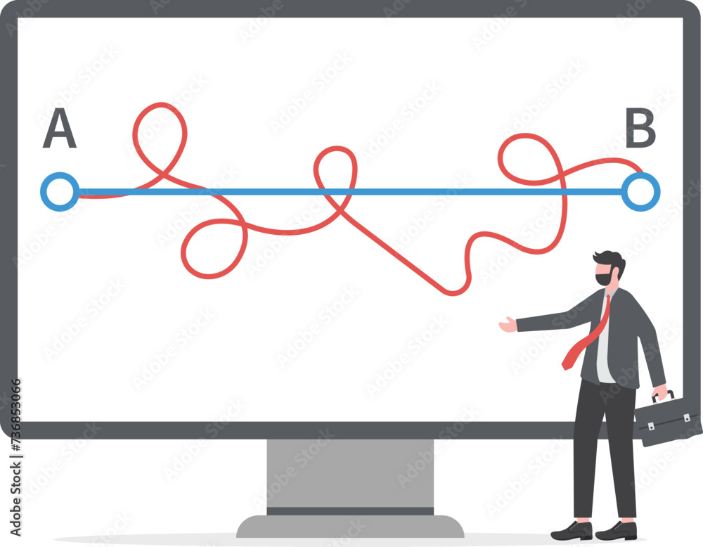 Easy or shortcut way concept Businessman holding pen in hand leads a ...
