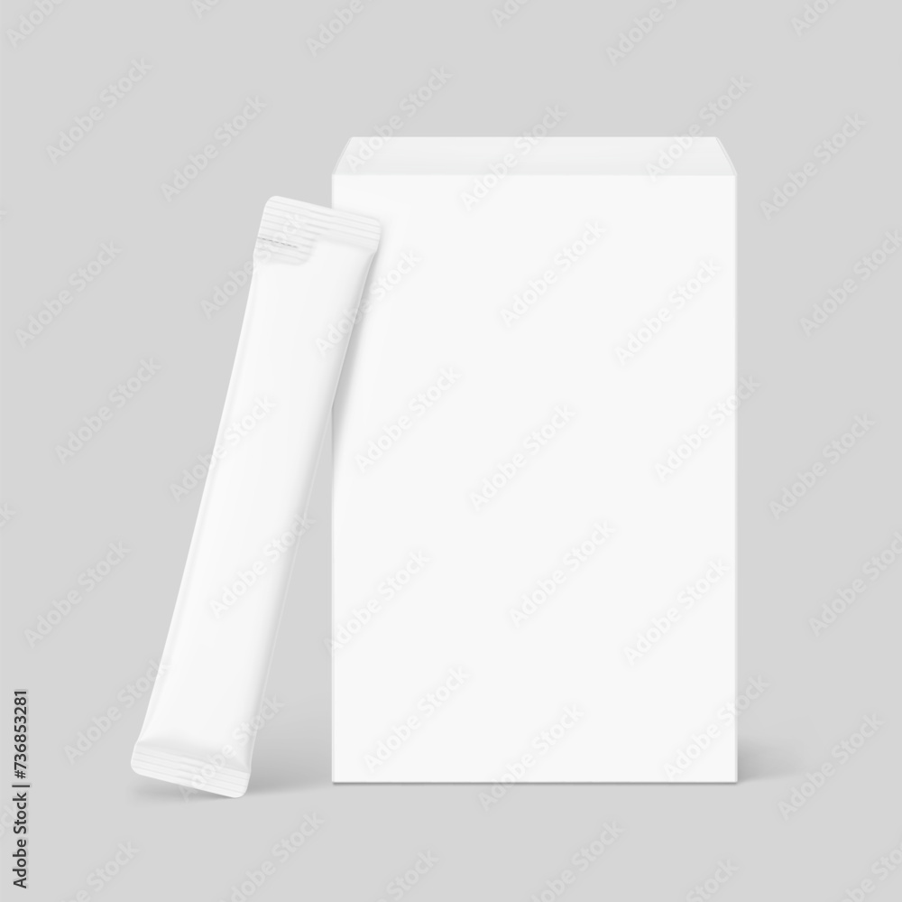 Universal blank cardboard box with stick mockup set. Vector ...